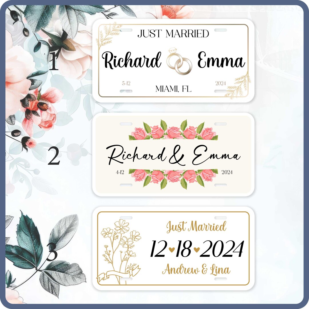 Custom Wedding License Plate, Just Married Car Tag, Personalized ...