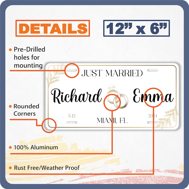 Custom Wedding License Plate, Just Married Car Tag, Personalized ...