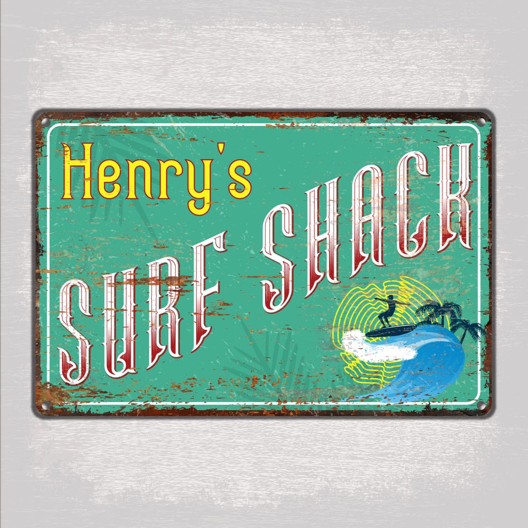 Custom Surf Shack Metal Sign, Personalized Aluminum Wall Plaque for ...