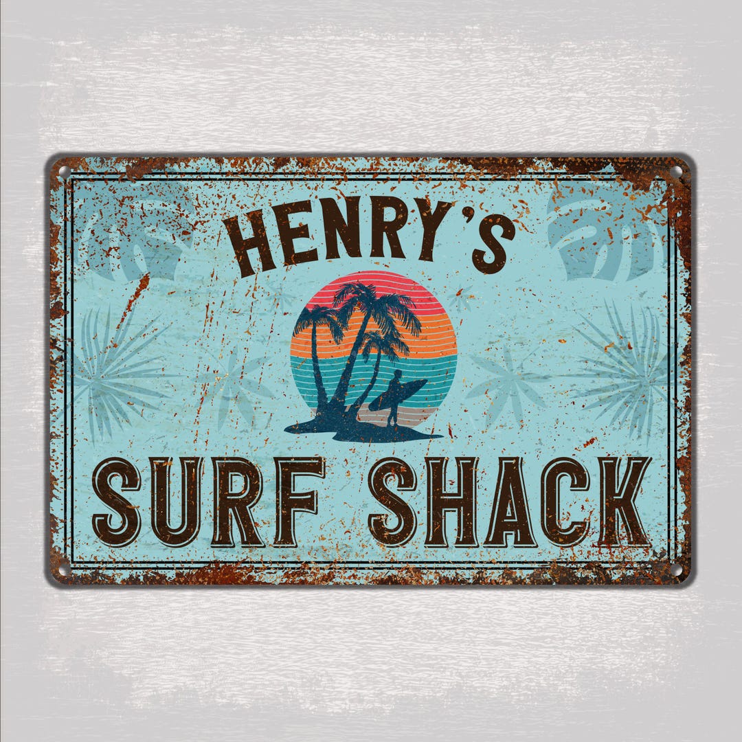 Personalized Surf Shack Metal Wall Sign, Custom Aluminum Sign, Beach ...