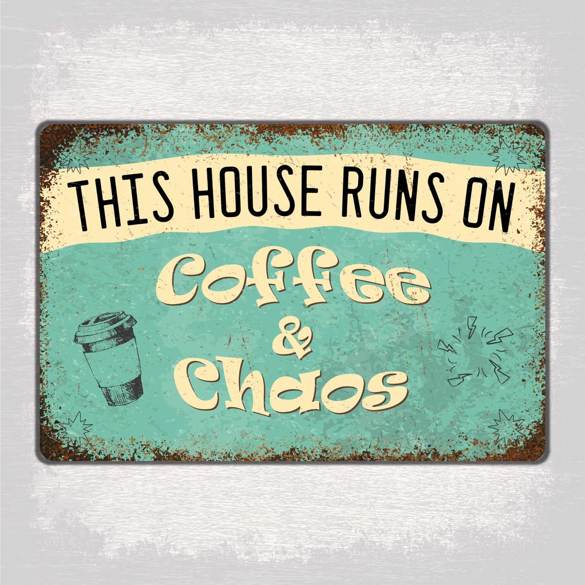 Funny Living Room Sign, Coffee + Chaos Kitchen Sign, Outdoor Welcome ...