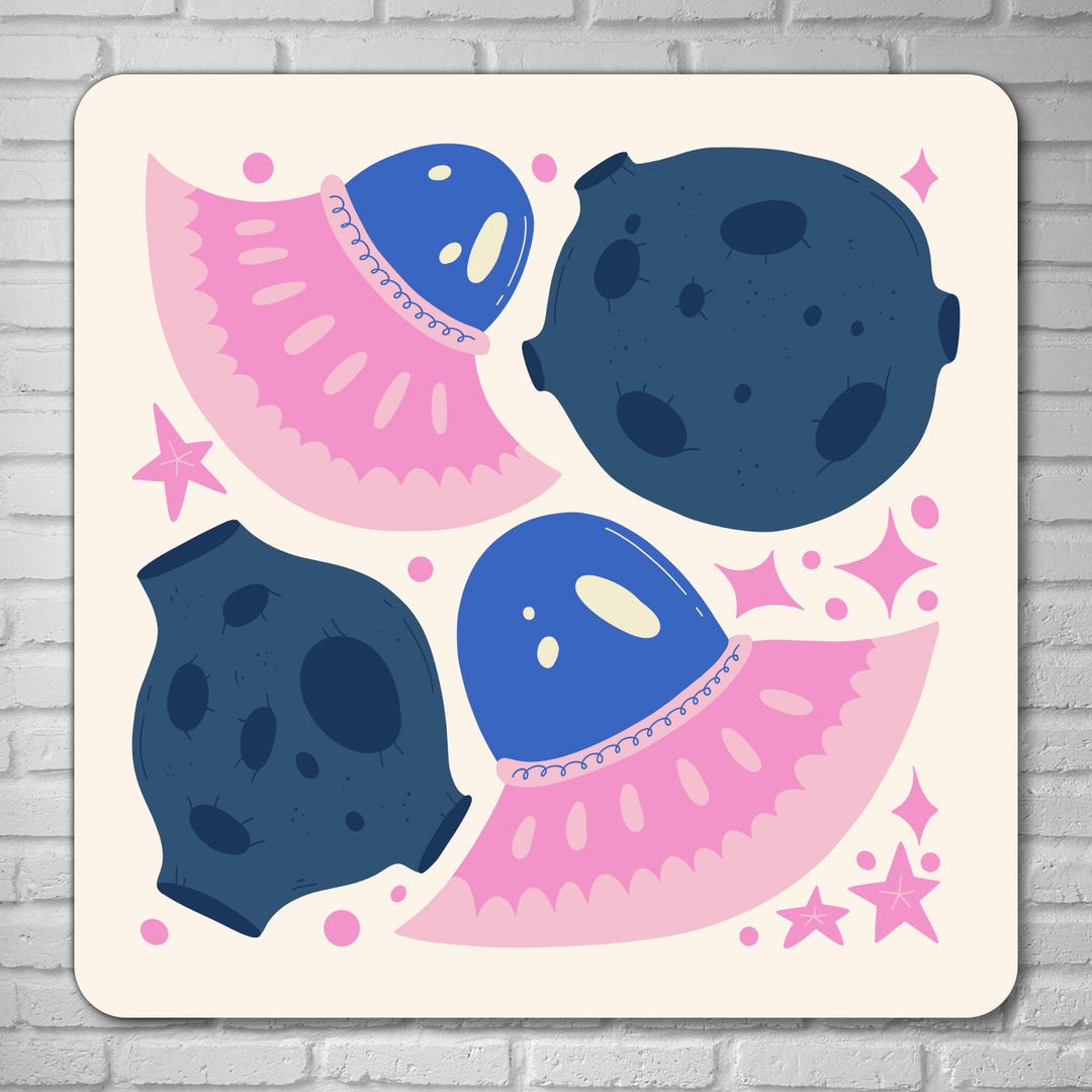 Cute UFO and Asteroid Aluminum Sign, Retro Alien Spaceship Metal Wall ...