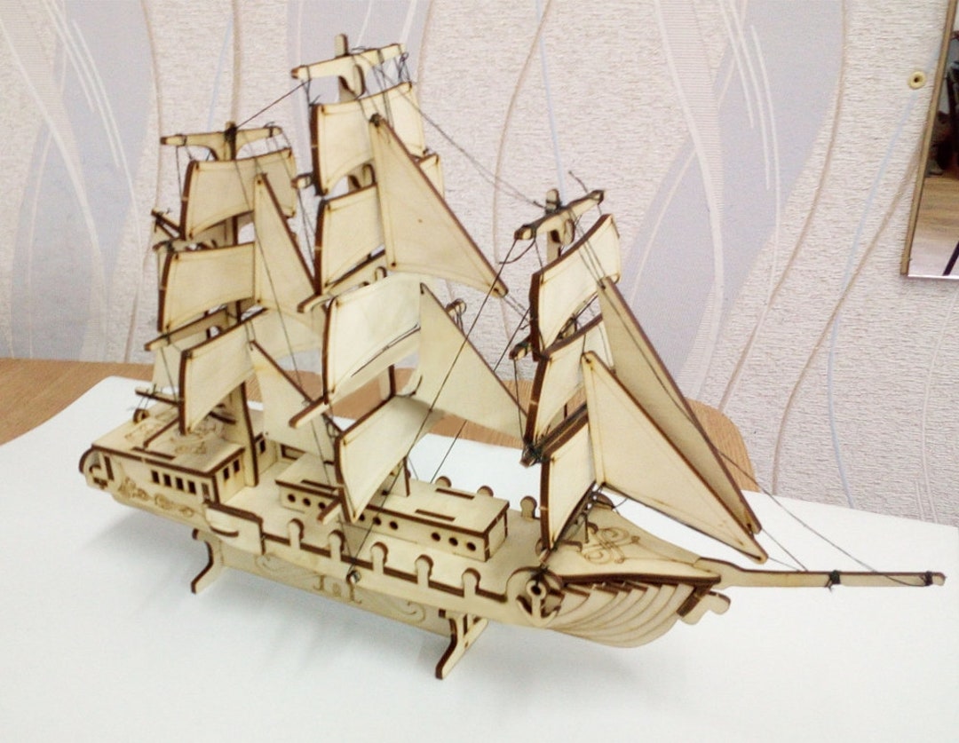 Laser Cut Sailing Ship 3D Glowforge Laser Cnc Cut Svg Dxf Pdf Eps Cdr ...
