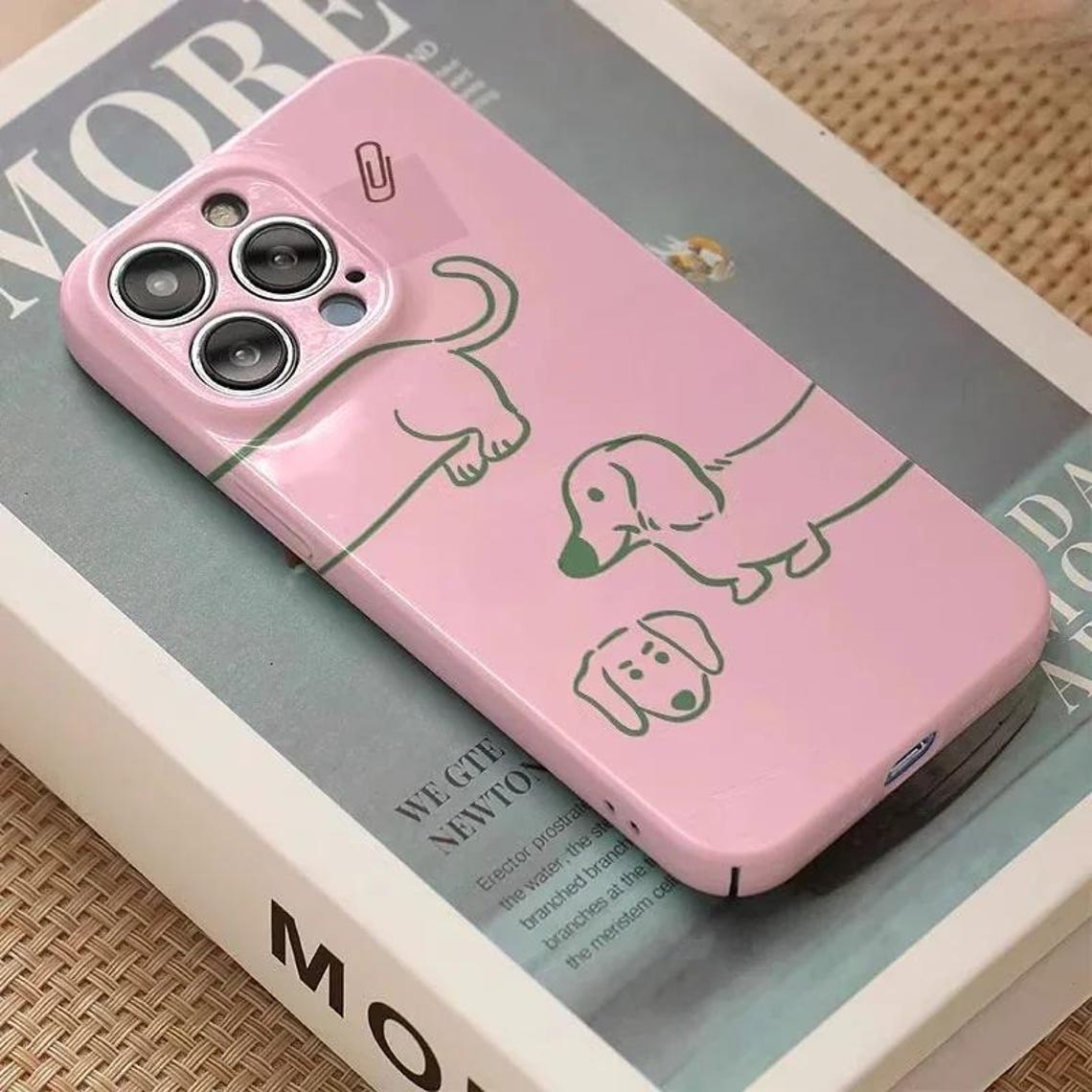 Simple Pink Dachshund Dog Case for iPhone 16PRO MAX 15 14 13 PRO 13 Pro ...