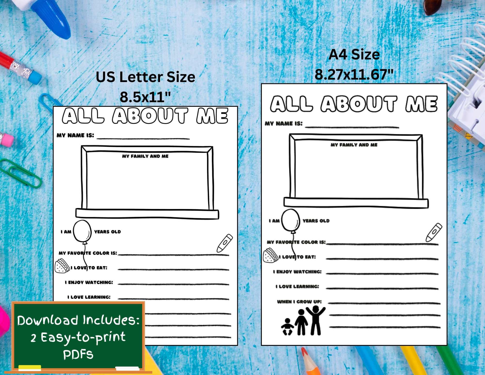 All About Me Worksheets for Kids, Printable Activity, Writing Prompt ...