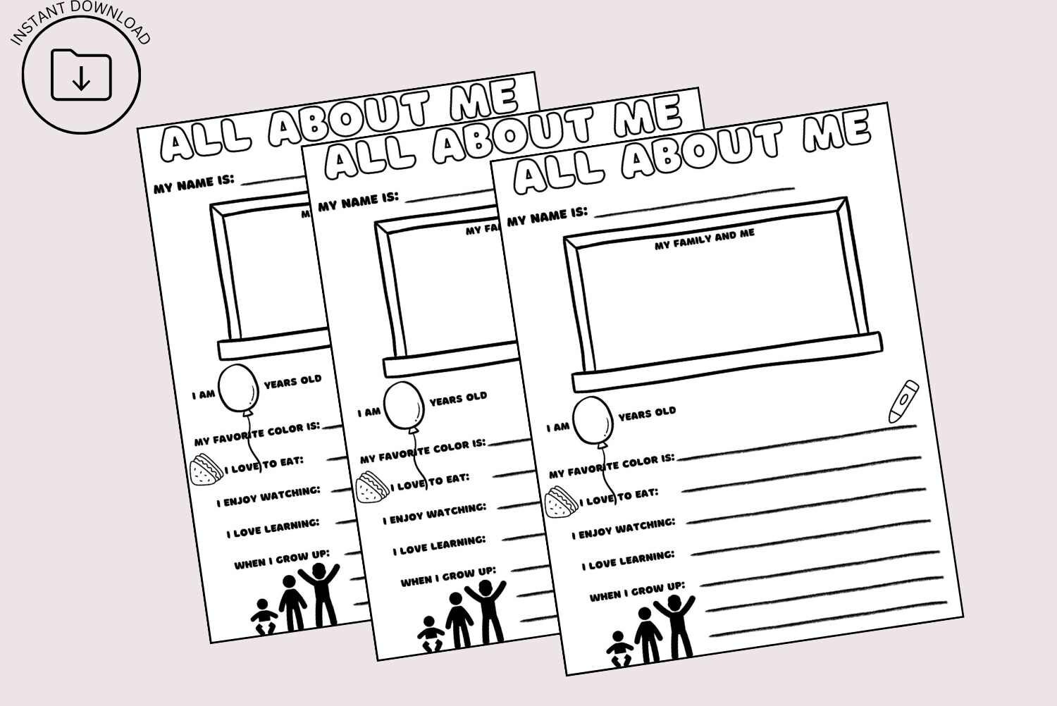 All About Me Worksheets for Kids, Printable Activity, Writing Prompt ...