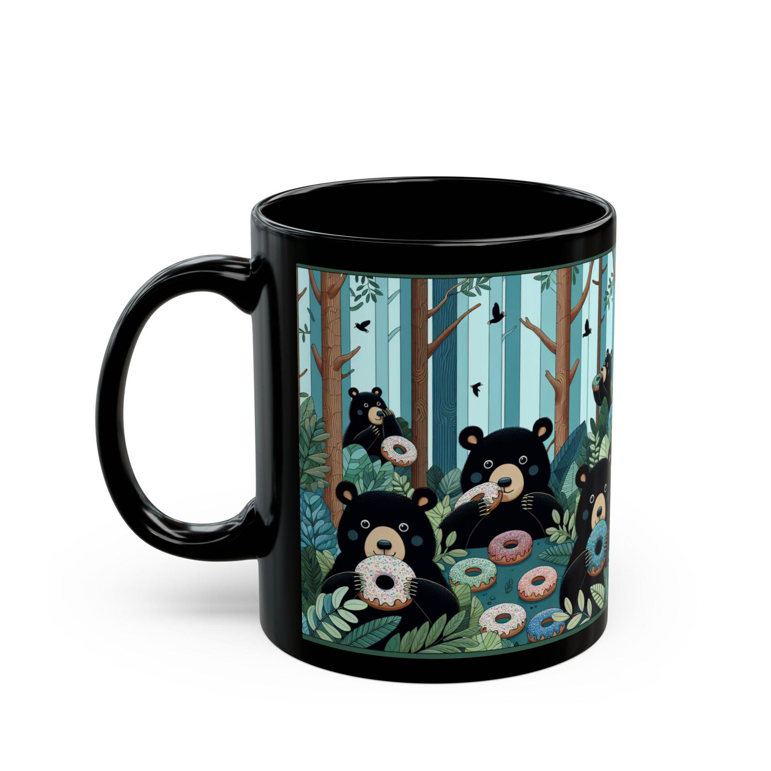 Cute Black Bear Mug, Black Bear Forest Mug Ceramic 11oz 15oz, Camping ...