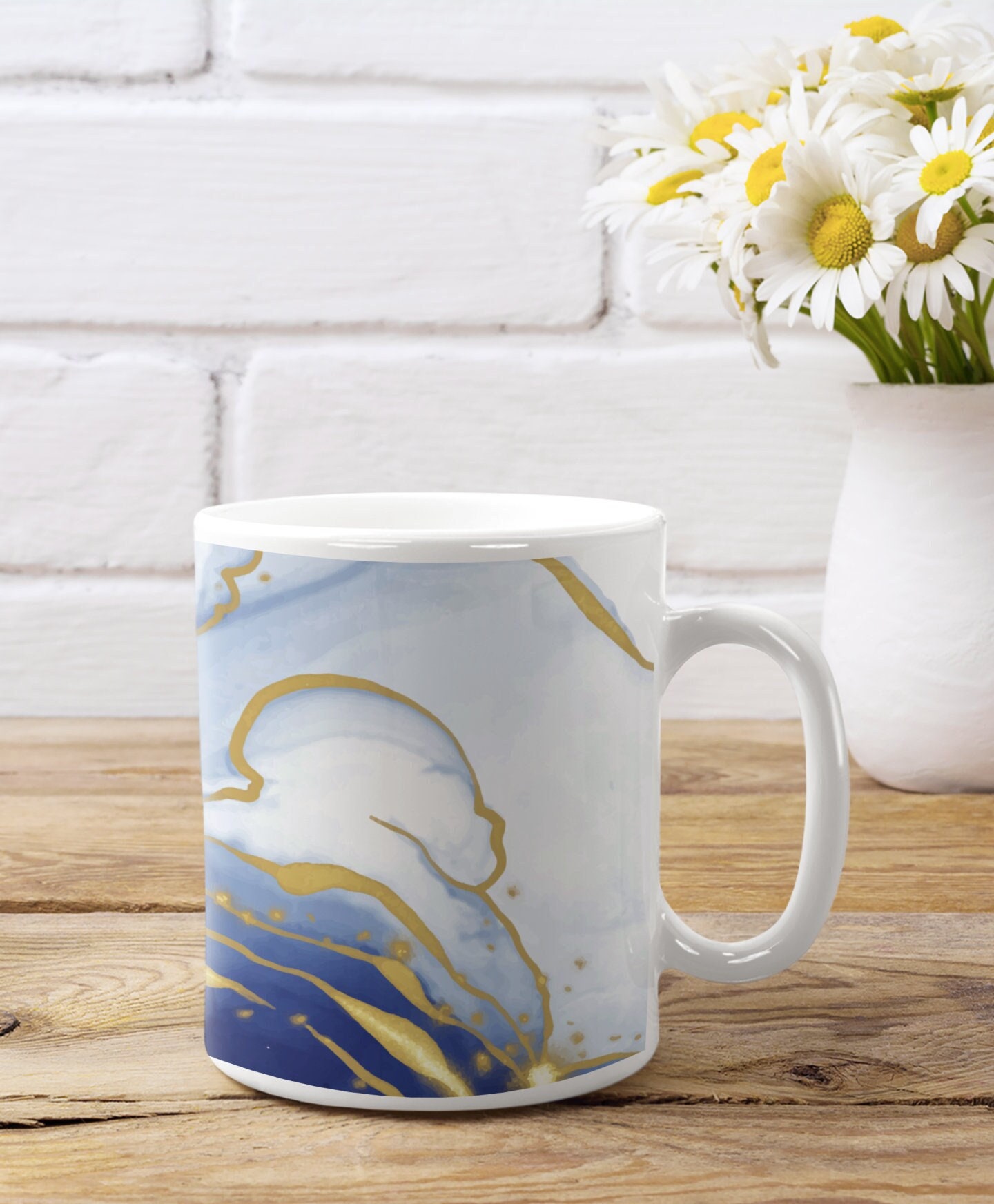 Luxurious Light Blue and Gold Marble Glossy Ceramic Marble Mug Durable ...