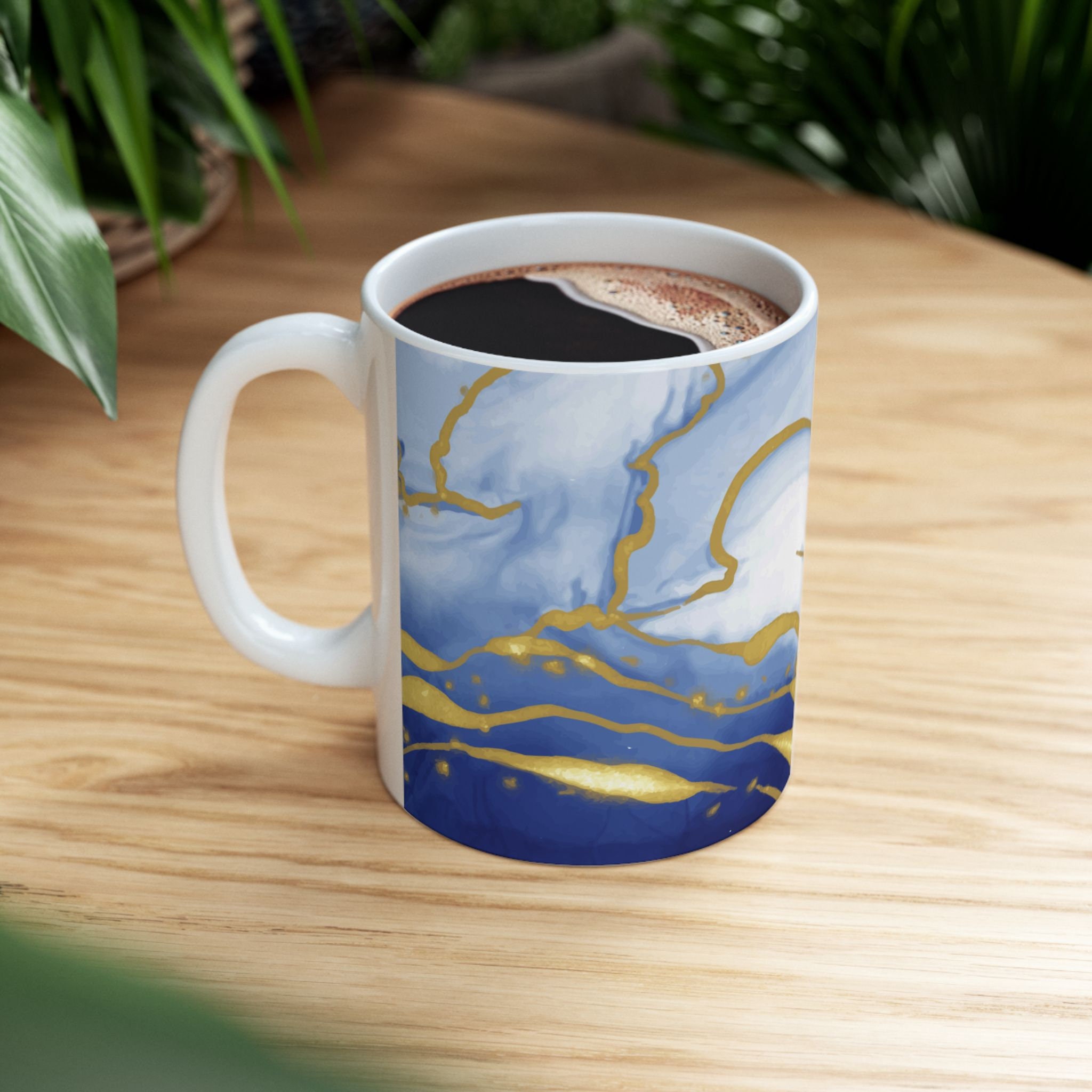 Luxurious Light Blue and Gold Marble Glossy Ceramic Marble Mug Durable ...