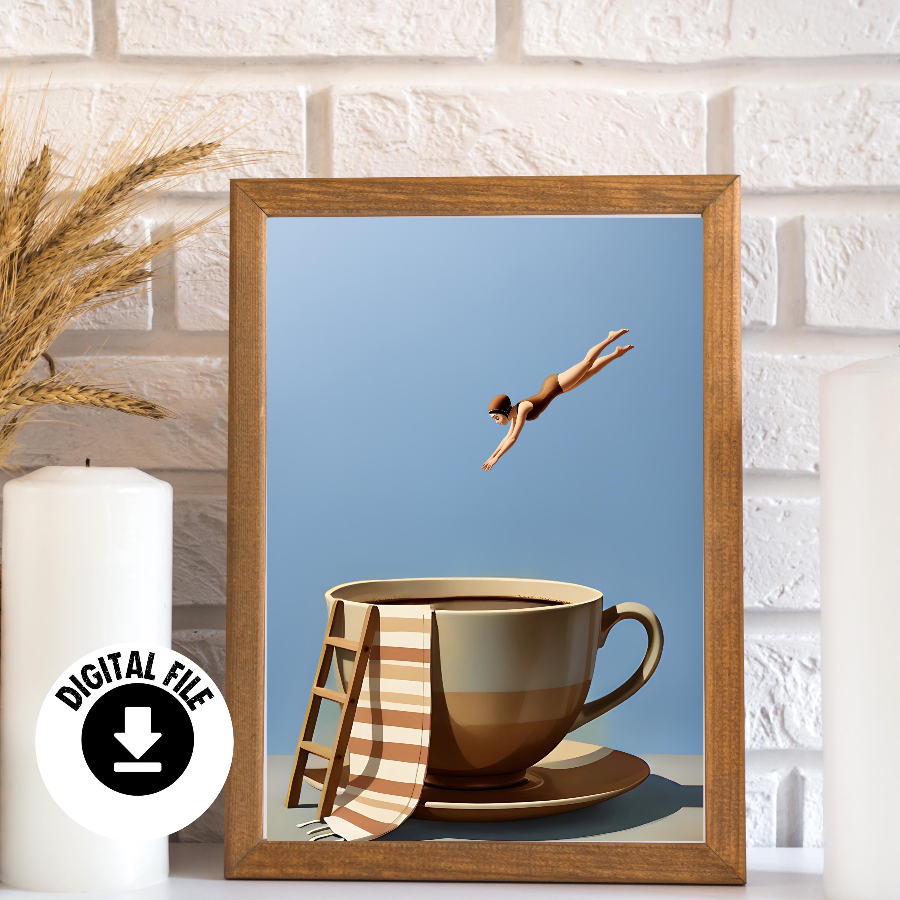 Coffee Poster | Vintage Coffee Diver Print, Good Morning Coffee Art ...