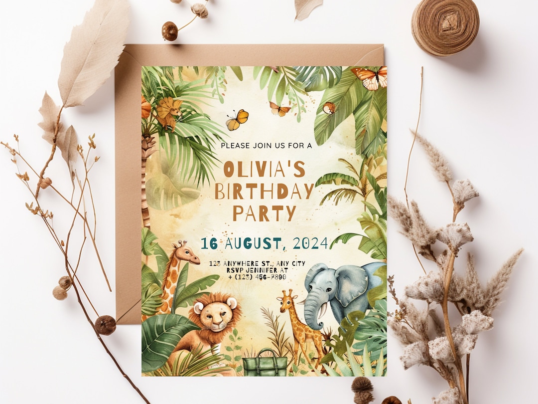 Jungle Birthday Party Invitation, Jungle Kids Birthday Party Invitation ...
