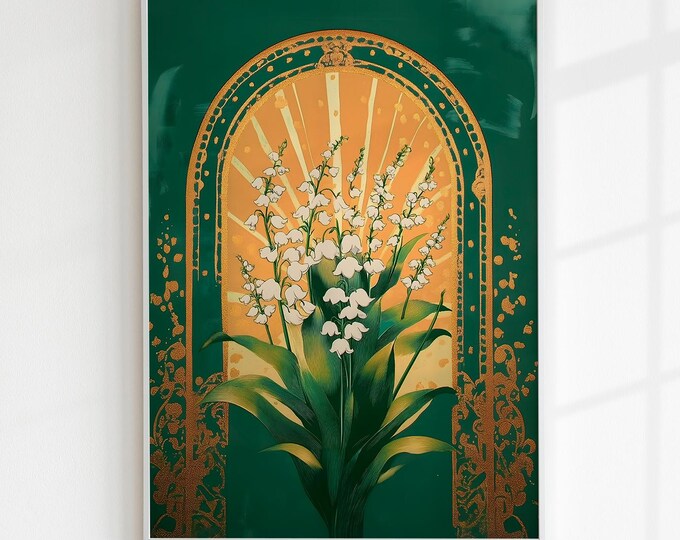 Lily of the Valley Emerald Green Sun Art Poster Mystical Folk Art ...