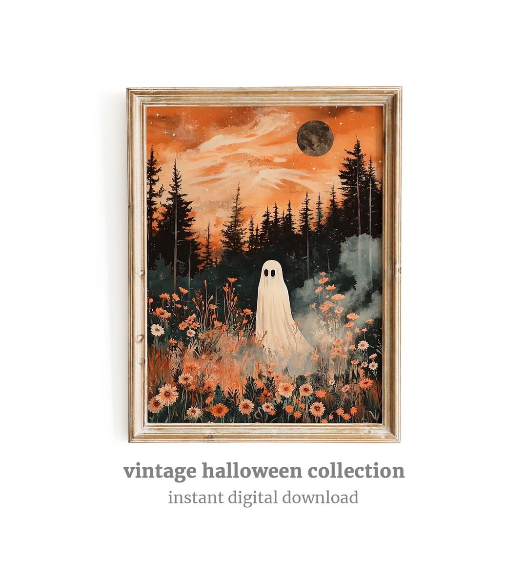 Ghost in Enchanted Forest Meadow Art Print, Charming and Spooky Wall ...