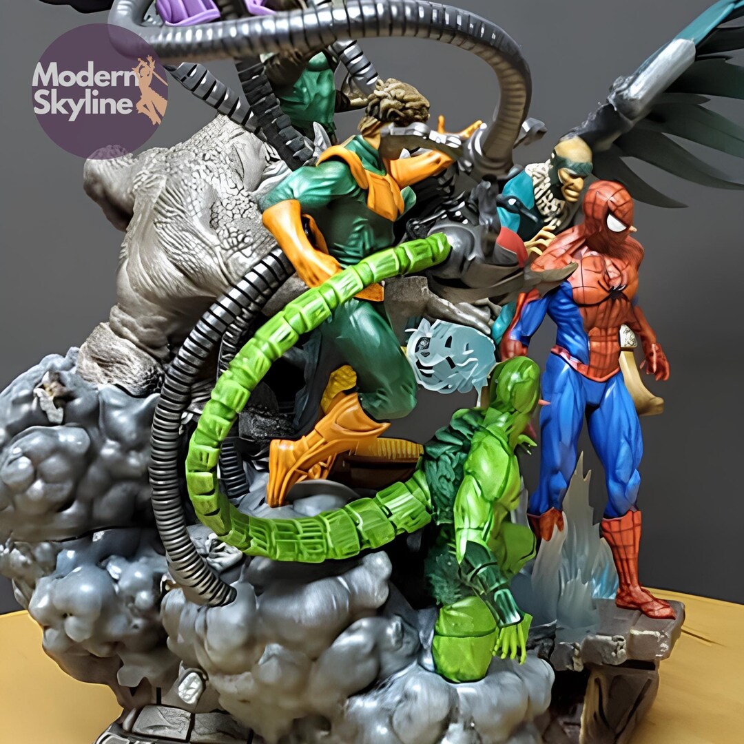 6 Enemy Vs Spiderman Fighting 3D Print,marvel Universe Figurines ...