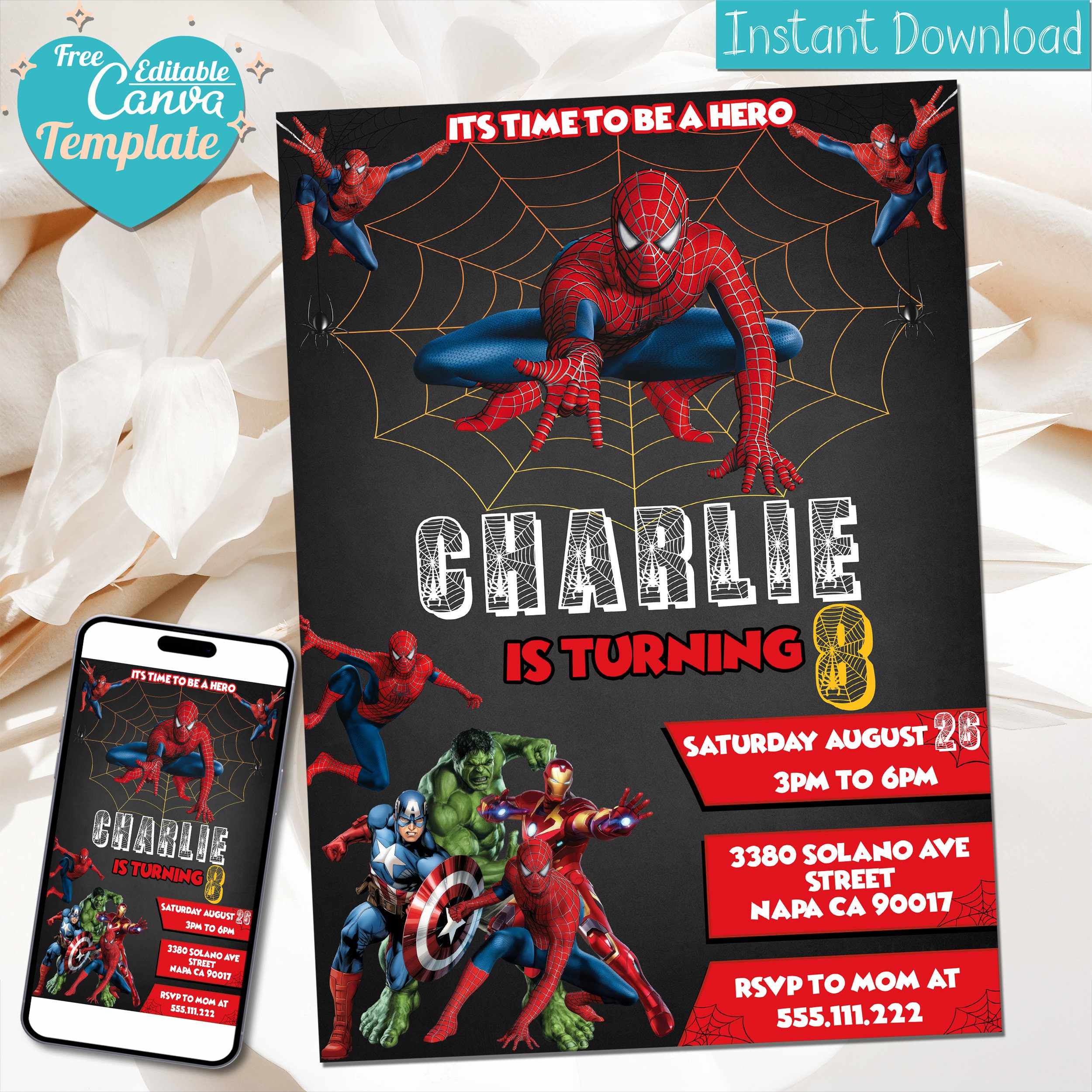 Editable Spiderman Birthday Invitation Spiderman Birthday Party Invite ...
