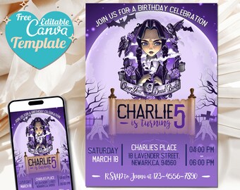 Editable Wednesday Birthday Invitation Template Printable Wednesday ...