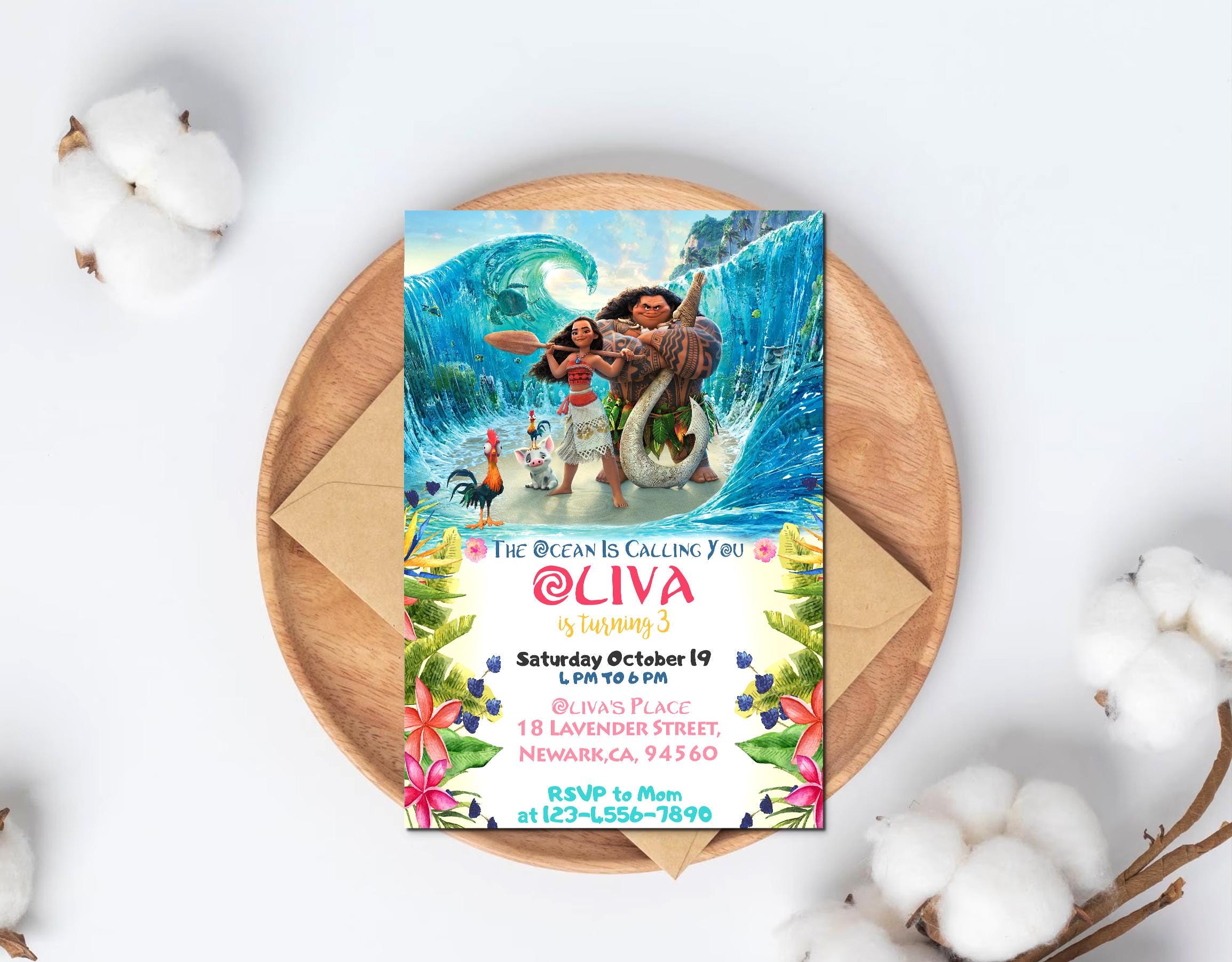 Invitación de cumpleaños editable de Moana / Plantilla de invitación ...