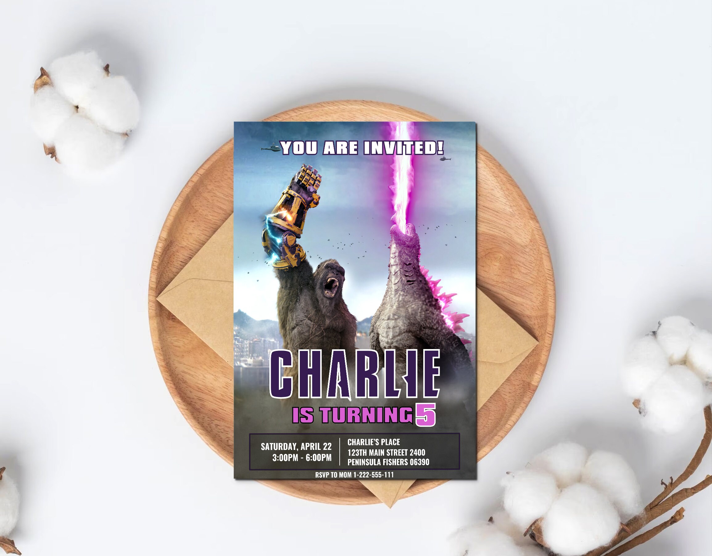 Customizable Godzilla X Kong Kids Birthday Party Invite | Printable ...
