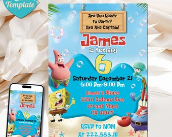 Bundle DIY Digital Spongebob Party Invitation, Birthday Invitation ...