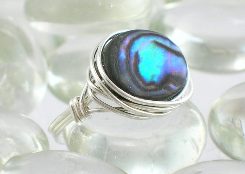 Paua Shell Sterling Silver Wire Wrapped Ring Any Size - Etsy