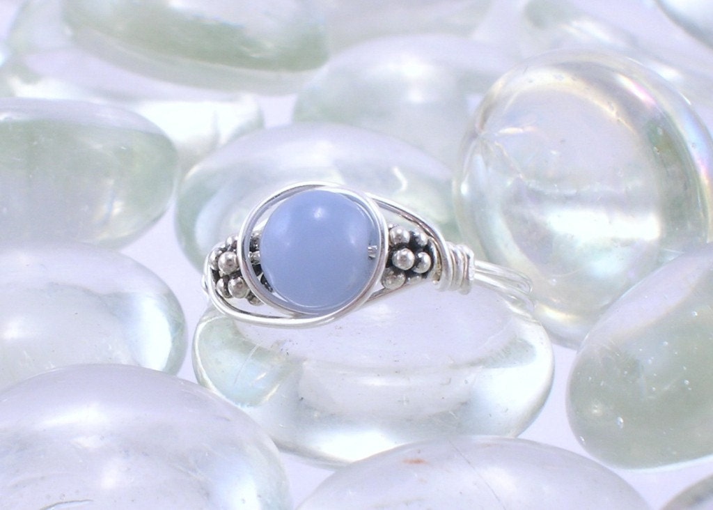 Angelite Sterling Silver Bali Bead Ring Any Size | Etsy