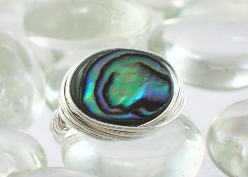 Paua Shell Sterling Silver Wire Wrapped Ring Any Size - Etsy