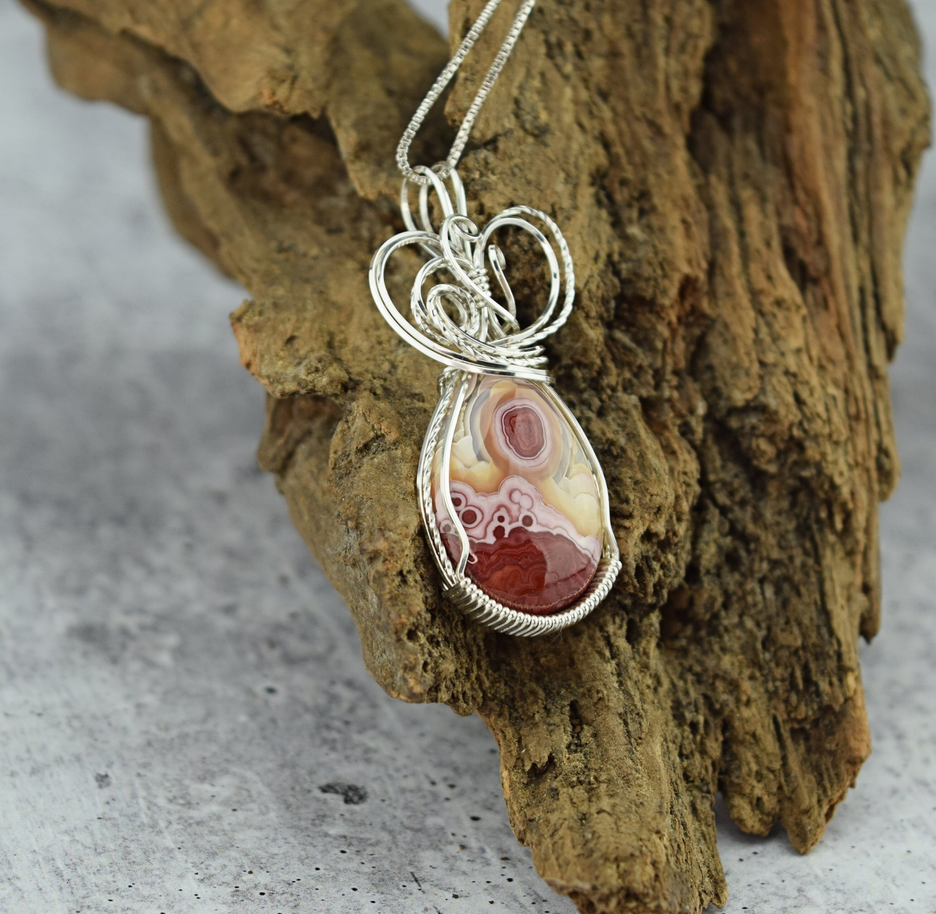 Sterling Silver Wire Wrapped Laguna Agate Pendant - Etsy