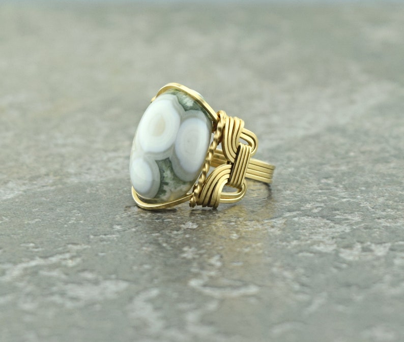14 K Gold Filled Ocean Jasper Cabochon Wire Wrapped Ring - Etsy