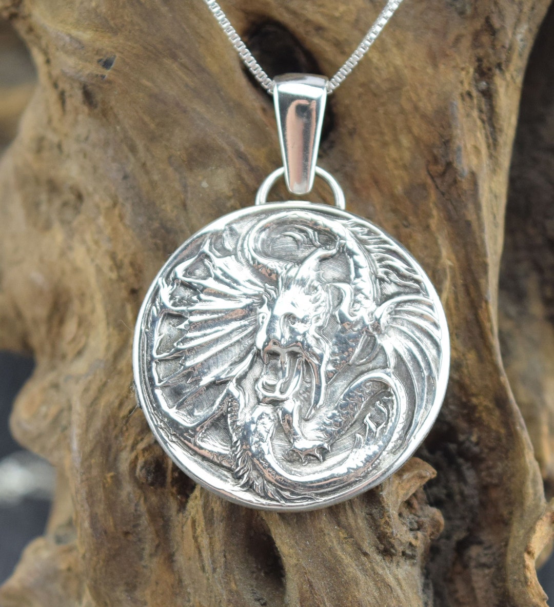 Handcrafted Fine Silver Fighting Dragon Pendant or Necklace - Etsy
