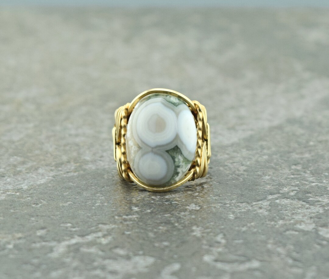 14 K Gold Filled Ocean Jasper Cabochon Wire Wrapped Ring - Etsy