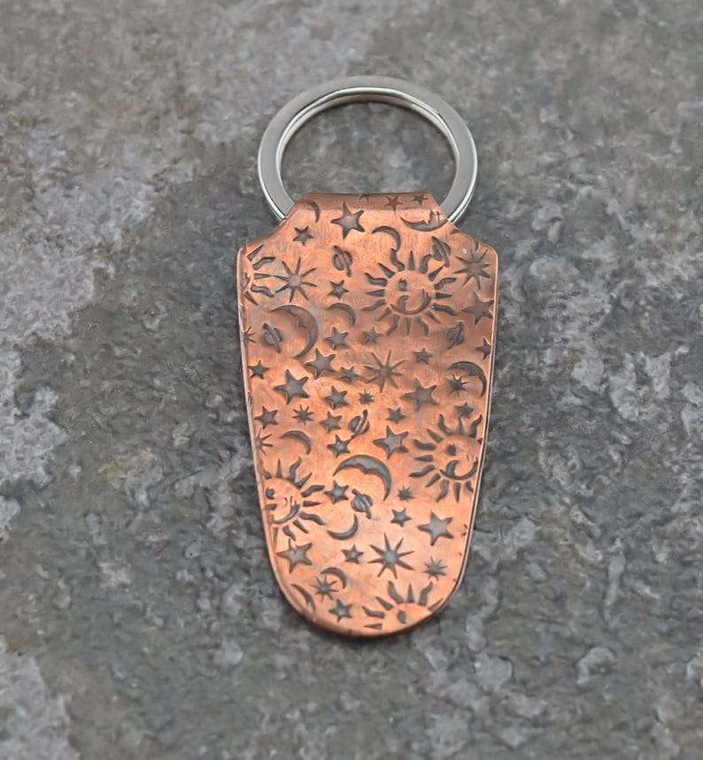 Sun Moon and Stars Copper Key Chain - Etsy