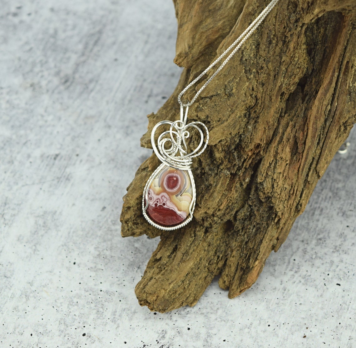 Sterling Silver Wire Wrapped Laguna Agate Pendant - Etsy