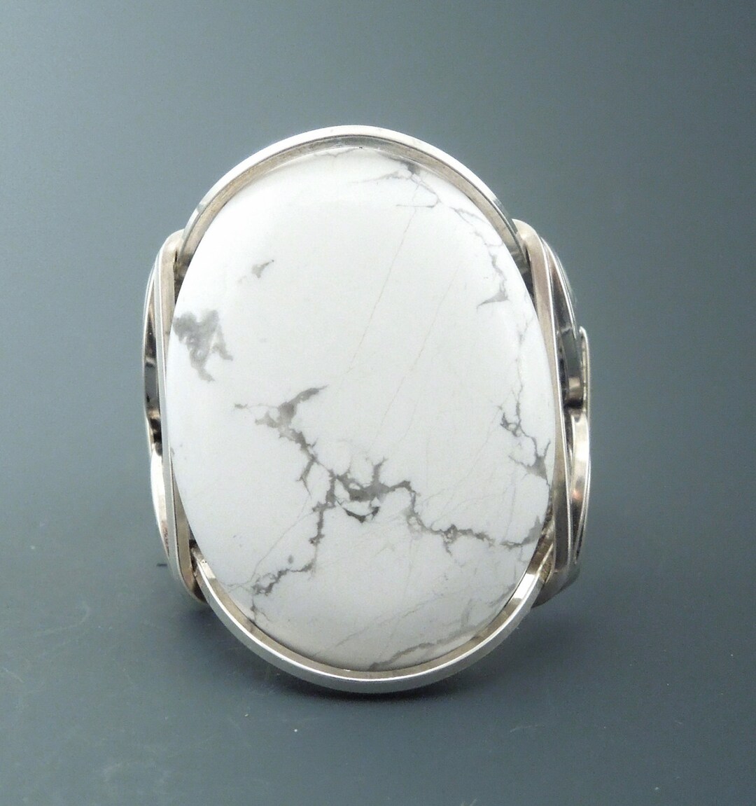 Handcrafted Sterling Silver Large Howlite Cabochon Wire Wrapped Ring - Etsy