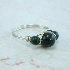 Sterling Silver Green Goldstone Three Bead Ring - Etsy