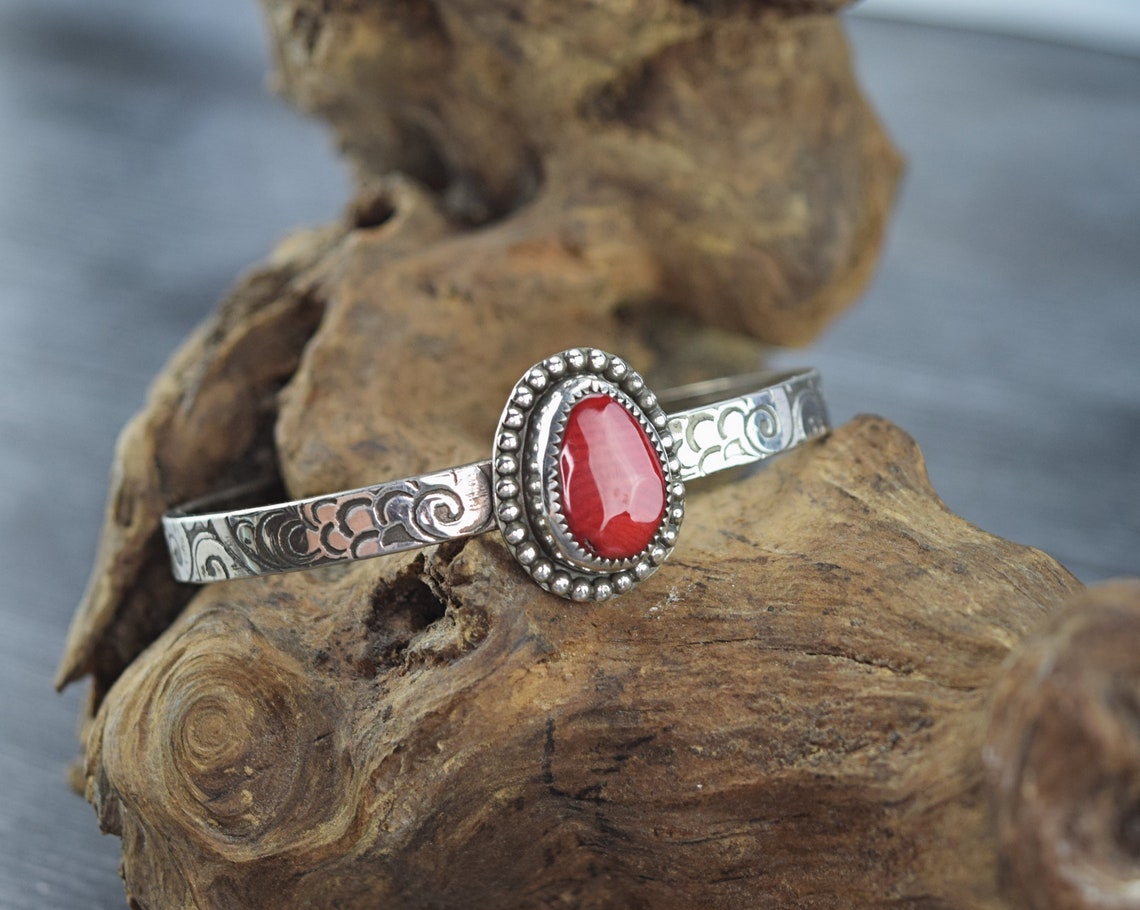Handcrafted Sterling Silver Red Coral Bracelet - Etsy