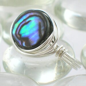 Paua Shell Sterling Silver Wire Wrapped Ring Any Size - Etsy