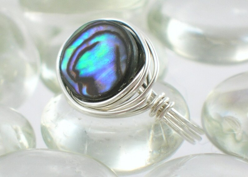 Paua Shell Sterling Silver Wire Wrapped Ring Any Size - Etsy