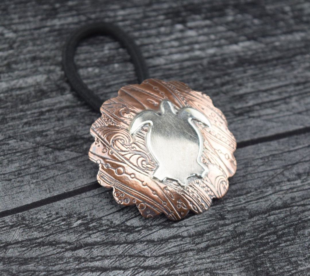 Sea Turtle Sterling Silver and Copper Ponytail Cover - Etsy