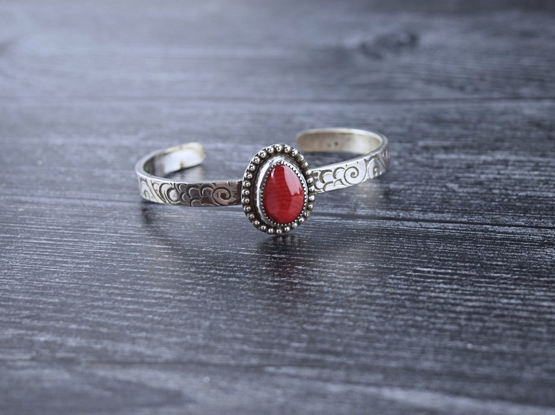 Handcrafted Sterling Silver Red Coral Bracelet - Etsy