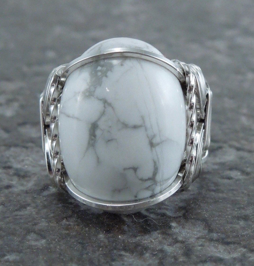 Sterling Silver Howlite Cabochon Wire Wrapped Ring - Etsy