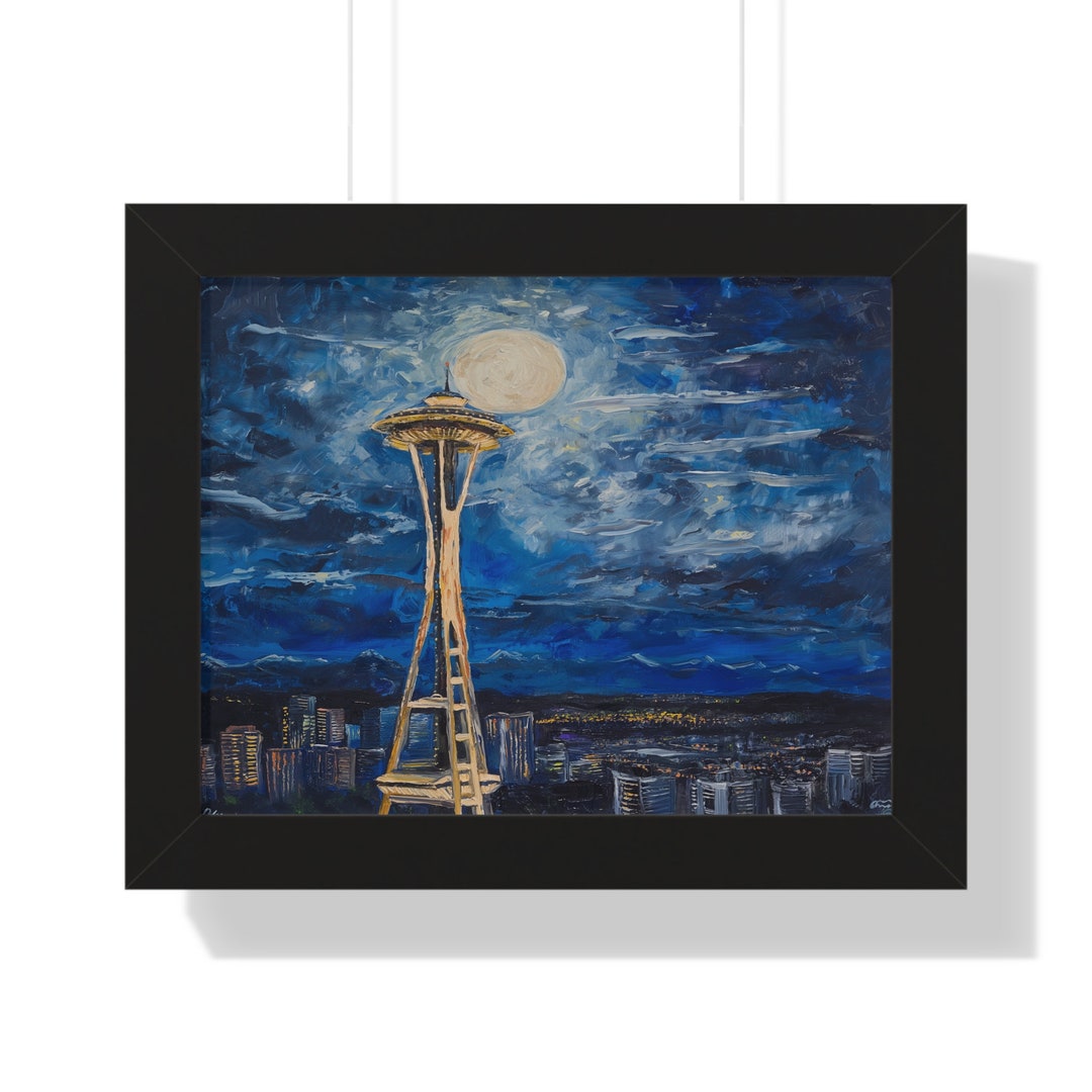 Seattle Space Needle in the Moonlight - Etsy
