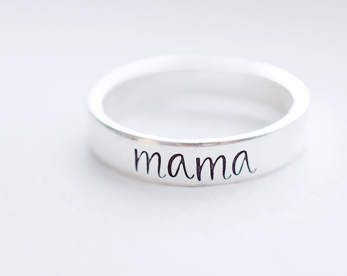 2 Options / Sterling Silver / Gold Plated MAMA Ring Gift for New Mother ...