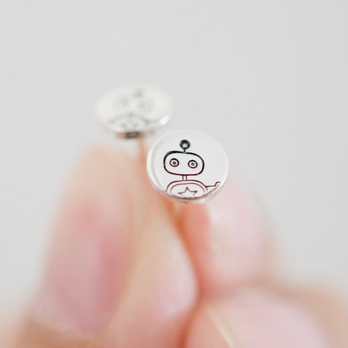 Robot Earrings Sterling Robot Stud Earrings - Etsy