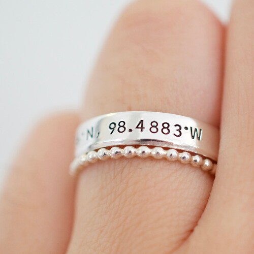 Coordinates Wrap Ring Sterling Silver Ring Latitude - Etsy