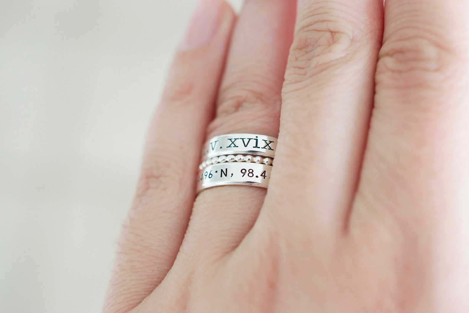Roman Numerals Ring Sterling Stackable Ring Custom Date - Etsy