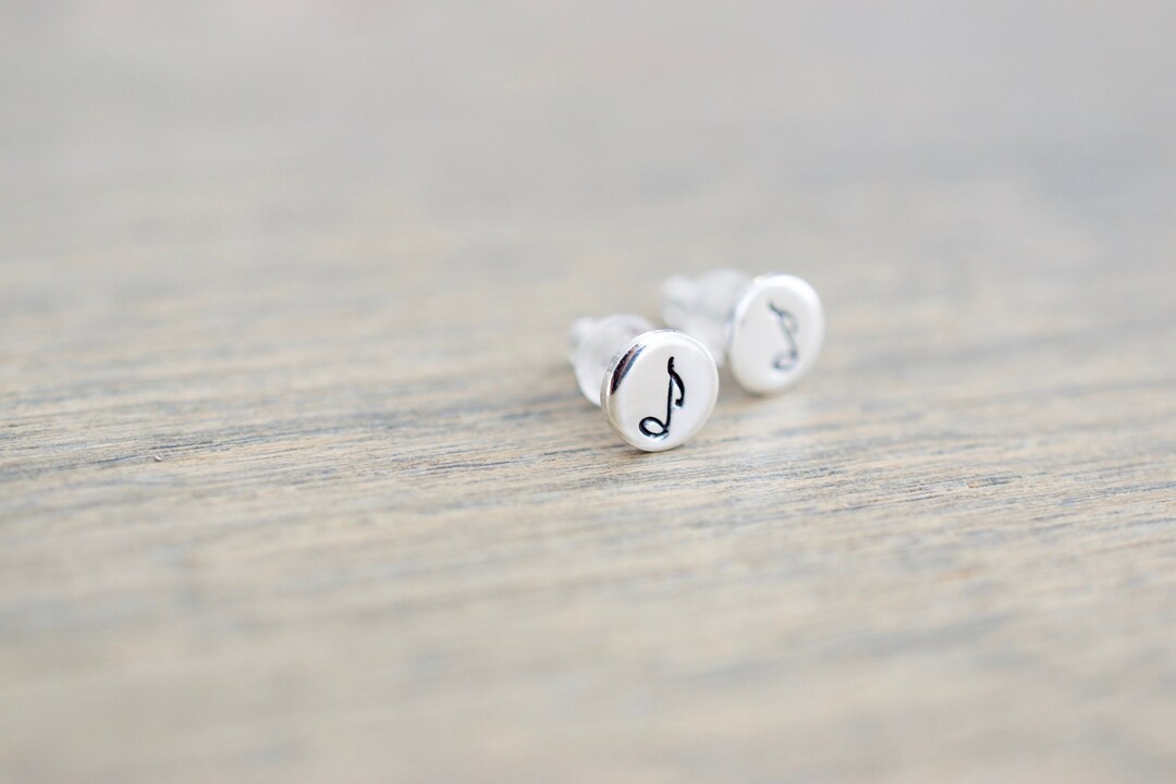 Music Note Stud Earrings - Custom Sterling Earrings - Etsy