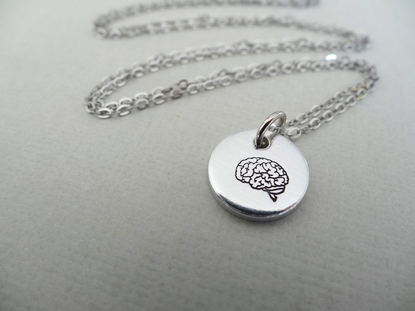Brain Necklace Hand Stamped Brain Necklace Small Pendant - Etsy