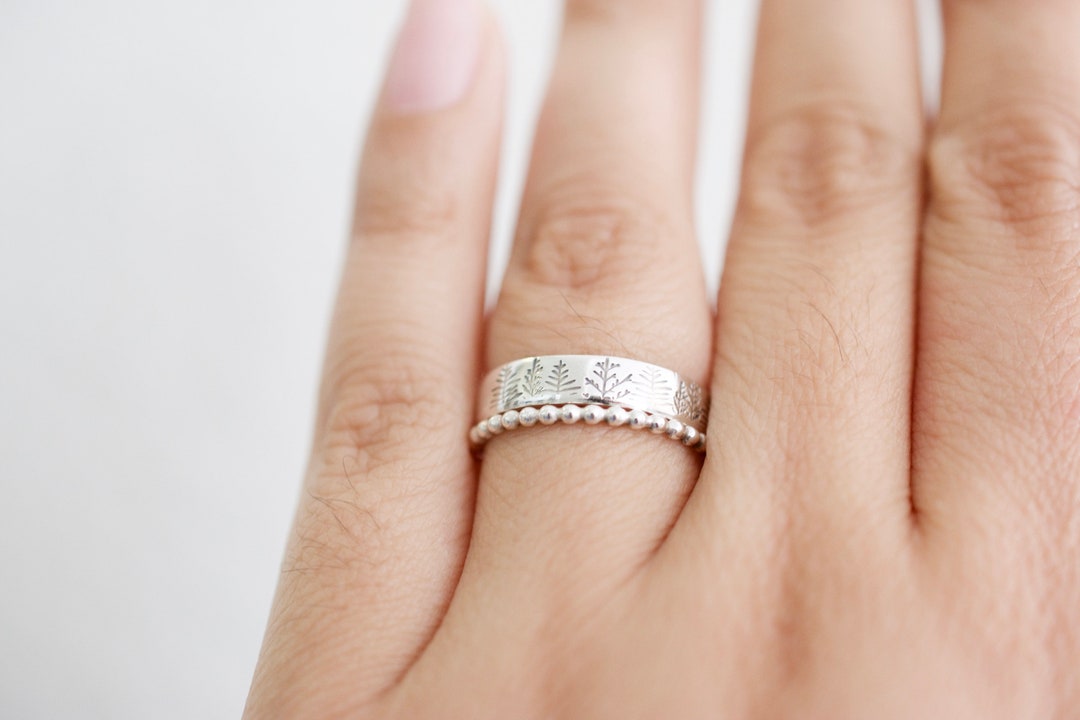 Sterling Silver Beaded Ring, Stacking Band - Etsy
