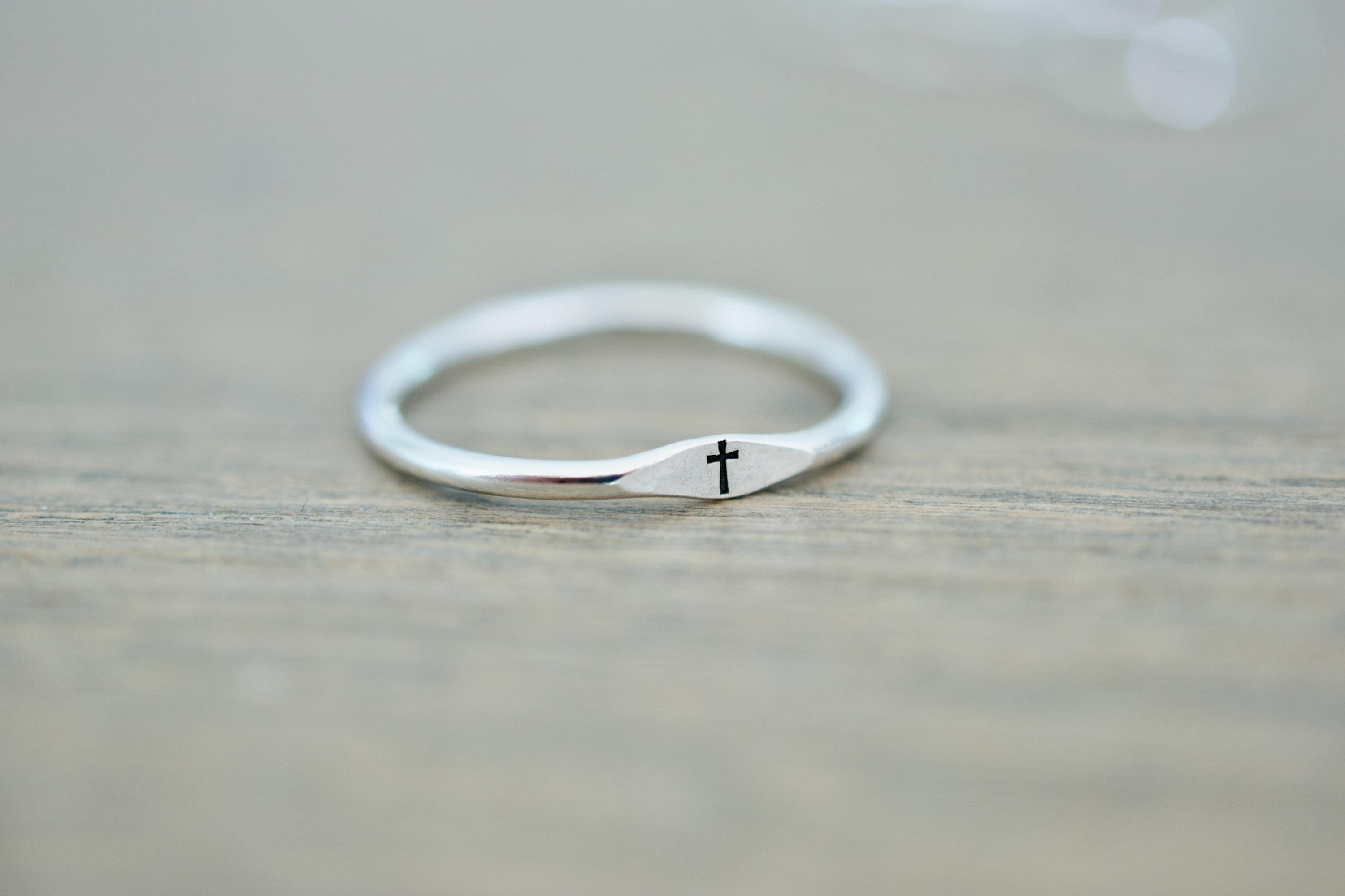 Cross Ring - Sterling Stacking Ring - Signet Ring - Etsy
