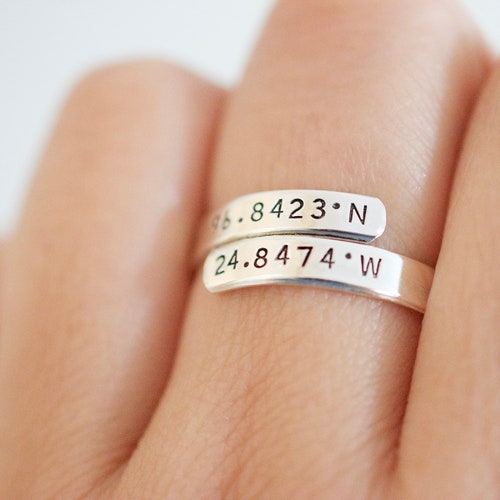 Coordinates Ring Sterling Silver Ring Latitude Longitude | Etsy